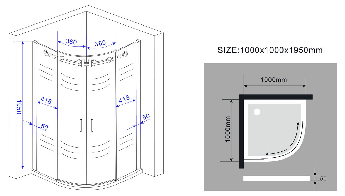 Kwartronde design douchecabine 80-90-100 cm kopen? - Douchecabine.be