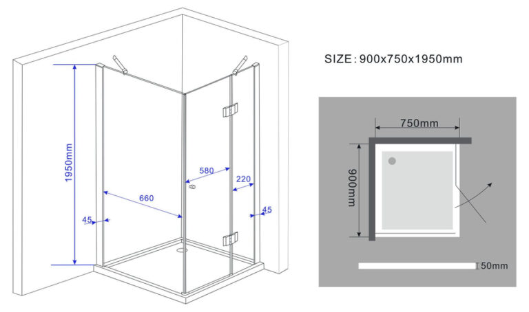 Douchecabine rechthoekmodel hoekinstap 7 afmetingen kopen ...